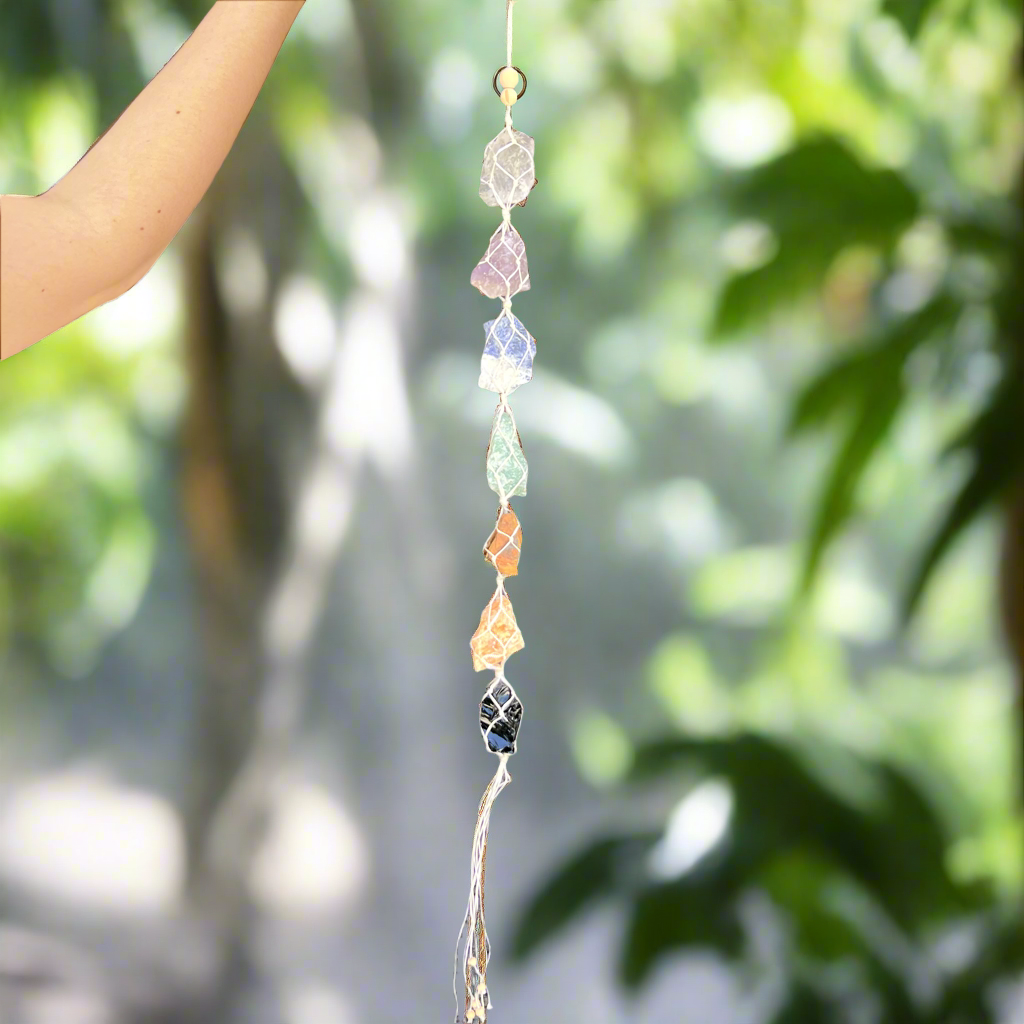 Chakra Raw Crystal Hanger ~ White Cord – Muse Crystals & Mystical Gifts