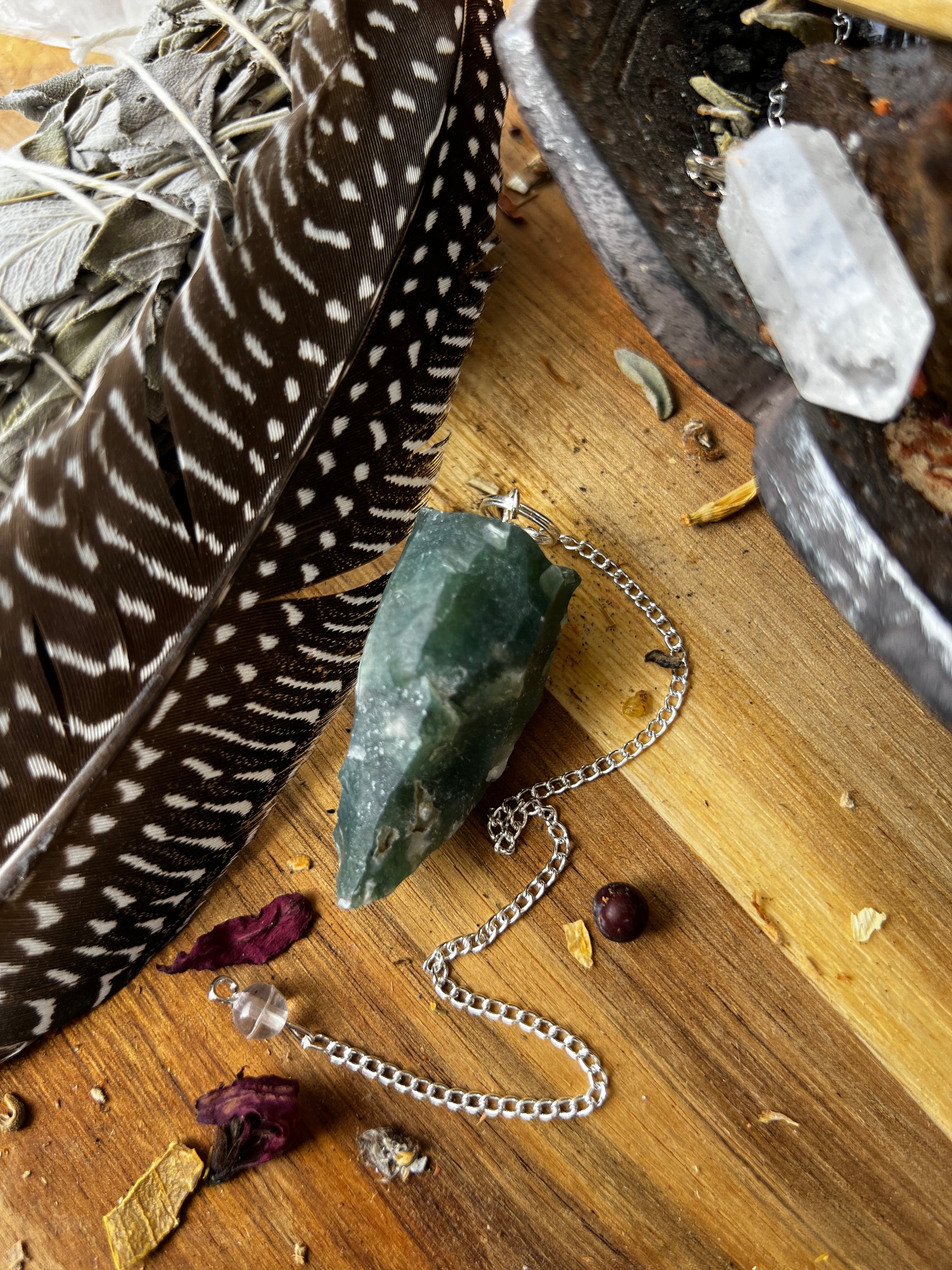 Raw Moss Agate ~ Divination Pendulum – Muse Crystals & Mystical Gifts