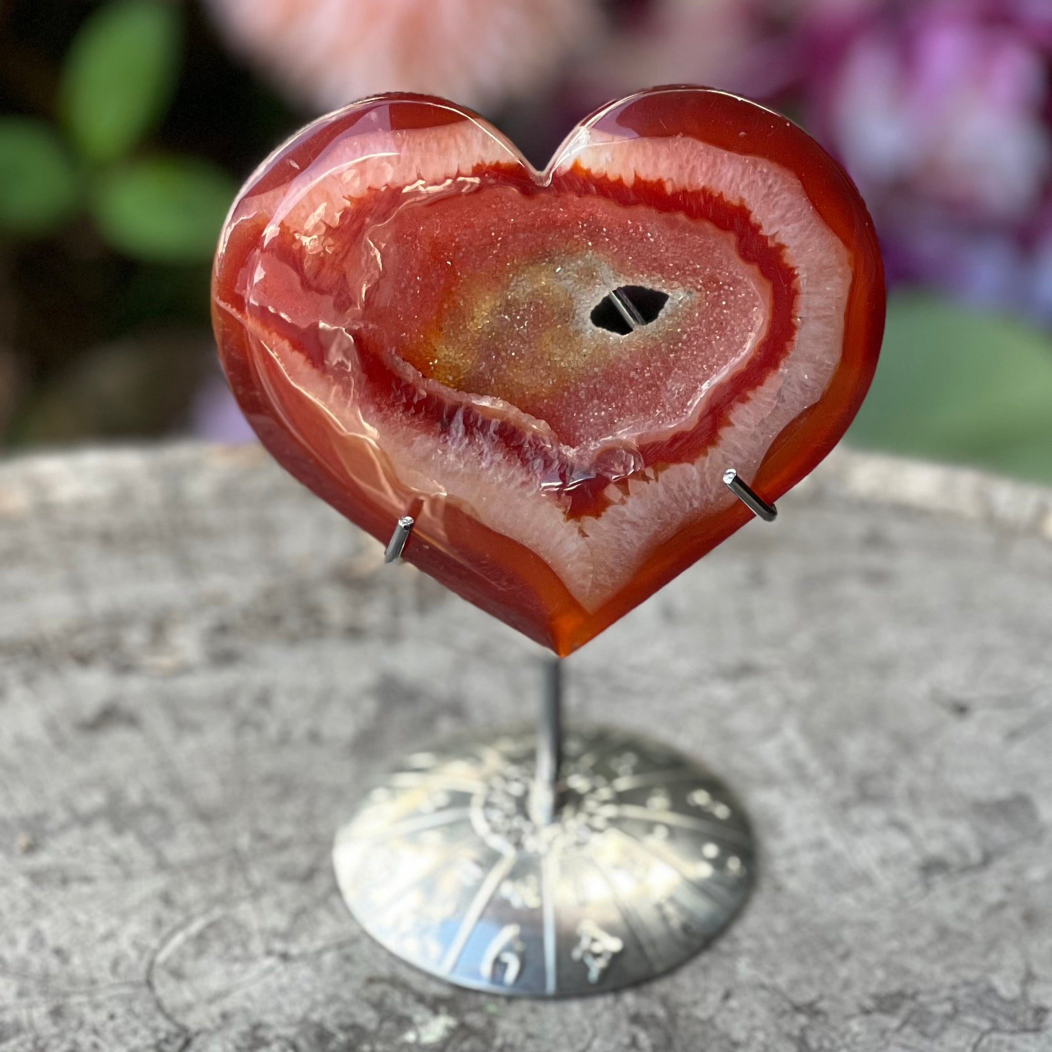 Carnelian Geode Heart on Stand – Muse Crystals & Mystical Gifts