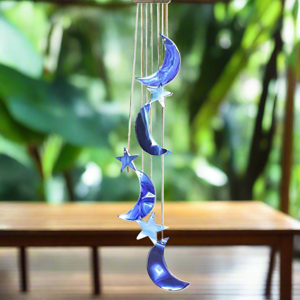 Blue Dyed Agate Moon & Star Wind Chime – Muse Crystals & Mystical Gifts