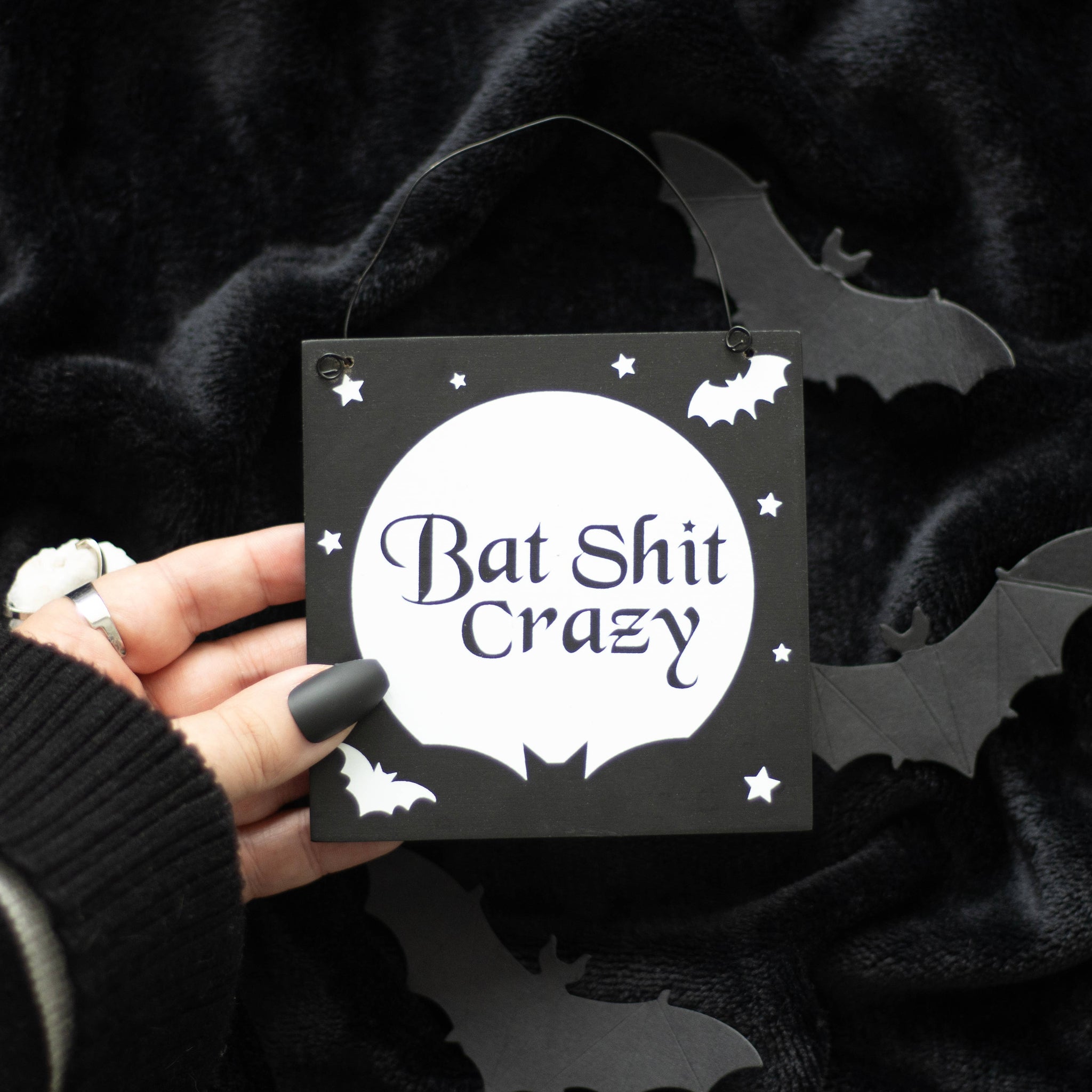 Bat Shit Crazy ~ Hanging Sign – Muse Crystals & Mystical Gifts