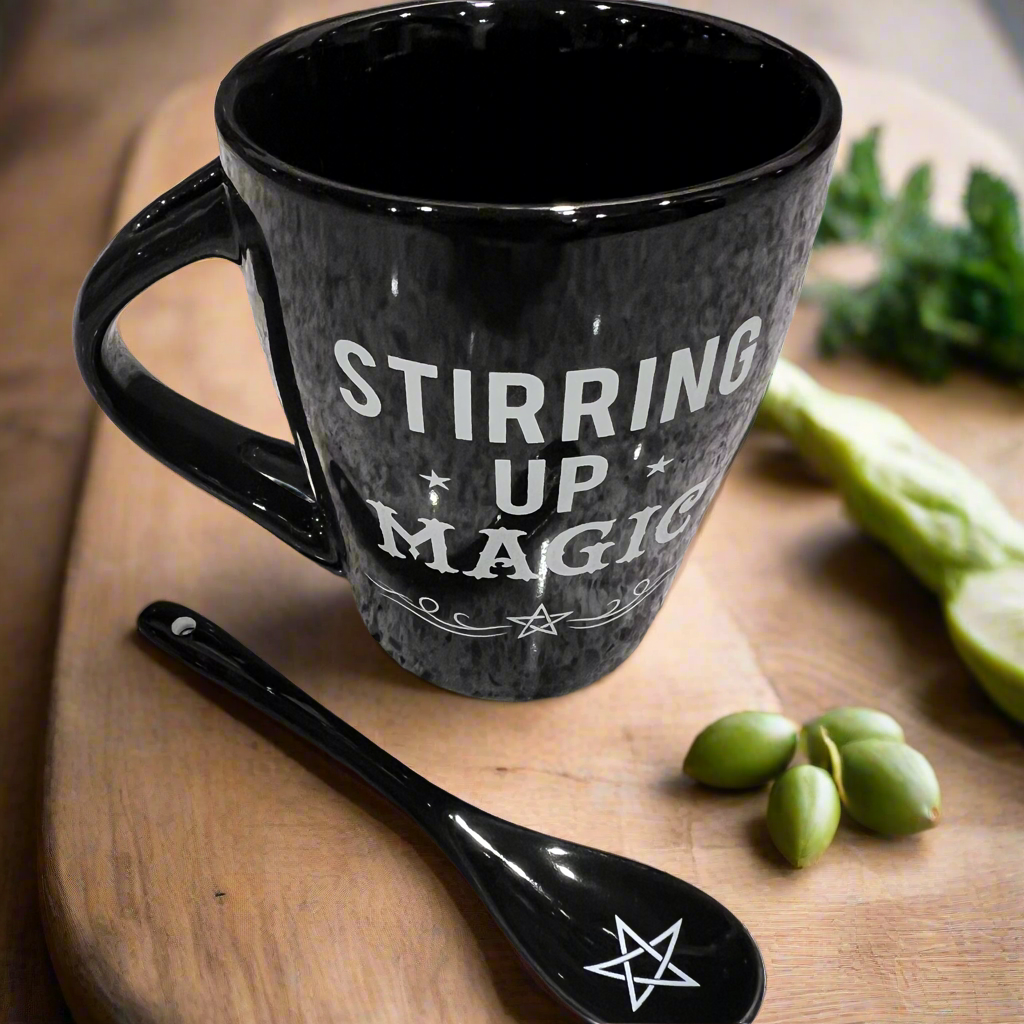 Stirring Up Magic Witchy Mug with Spoon – Muse Crystals & Mystical Gifts