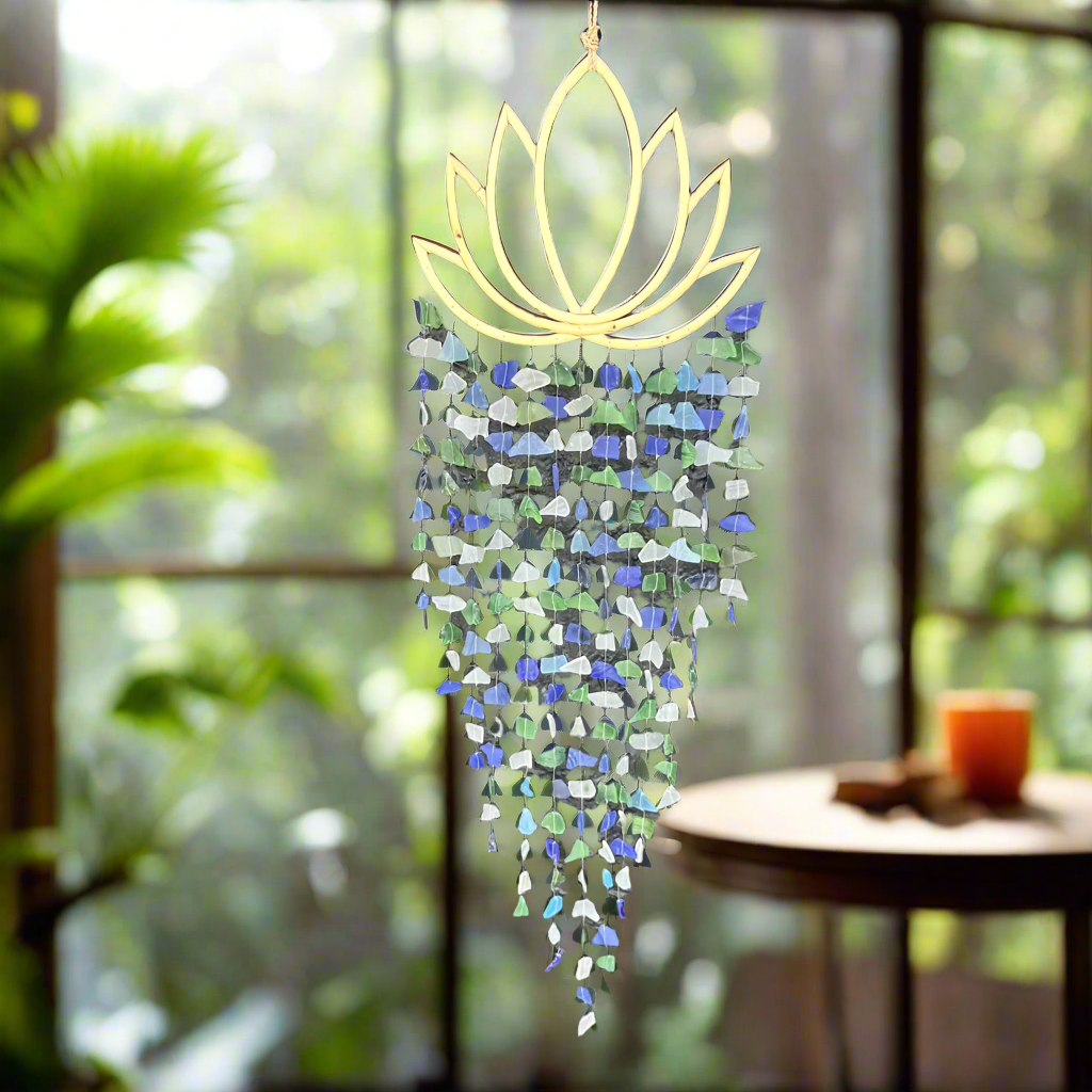 Sea Glass Lotus Wind Chime ~ Blue/Green Gaia ~ Large – Muse Crystals ...
