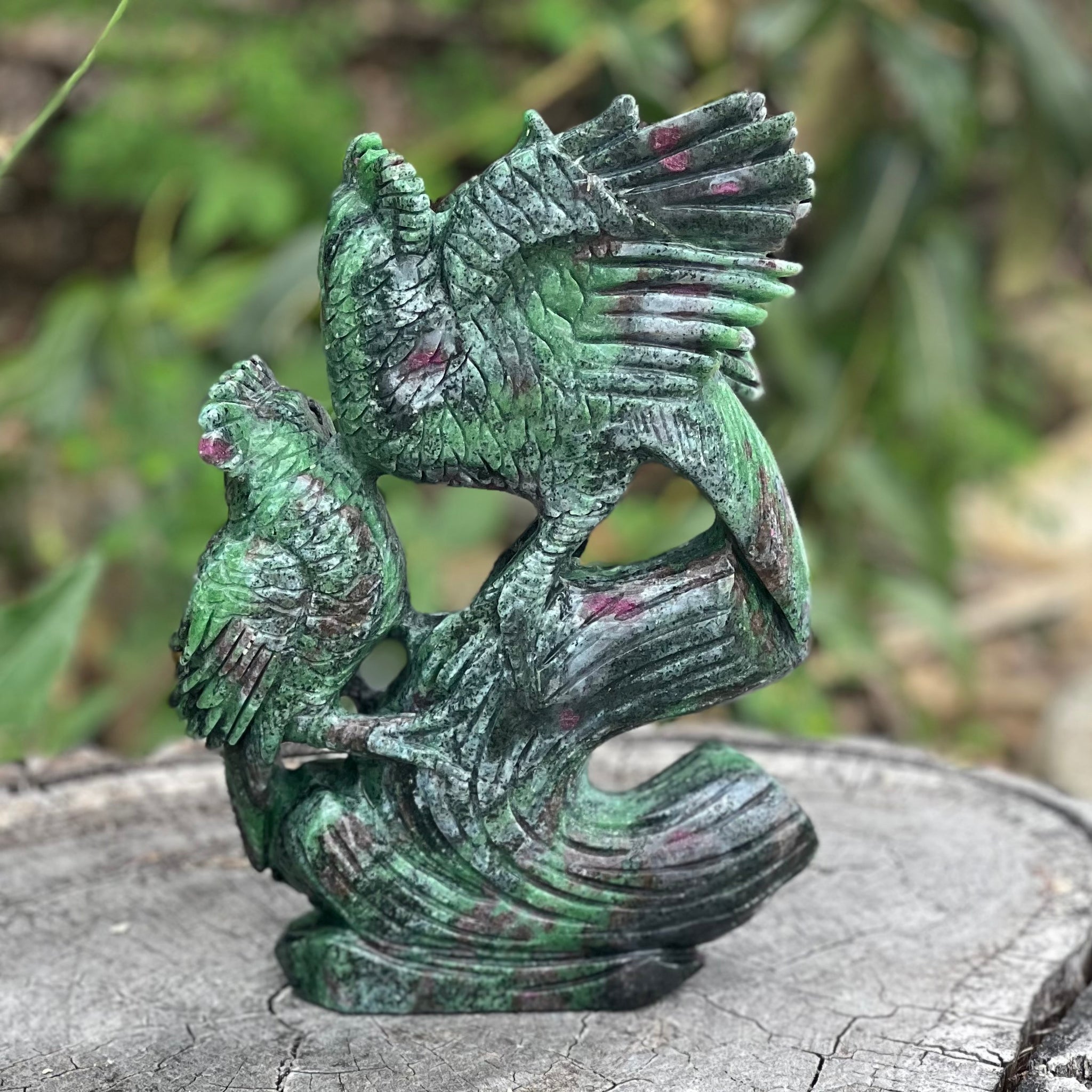 Cockatoo Carving - Ruby in Zoisite – Muse Crystals & Mystical Gifts
