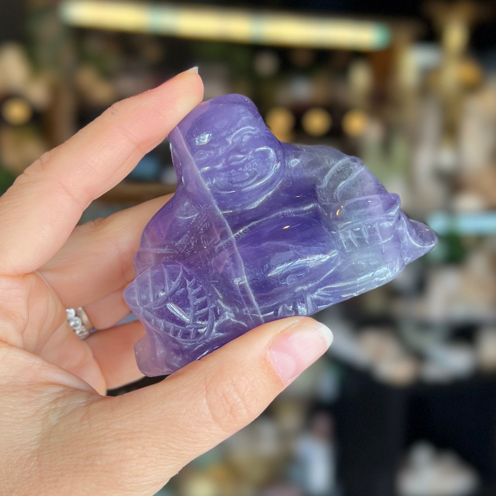 Happy Buddah ~ Fluorite Carving – Muse Crystals & Mystical Gifts
